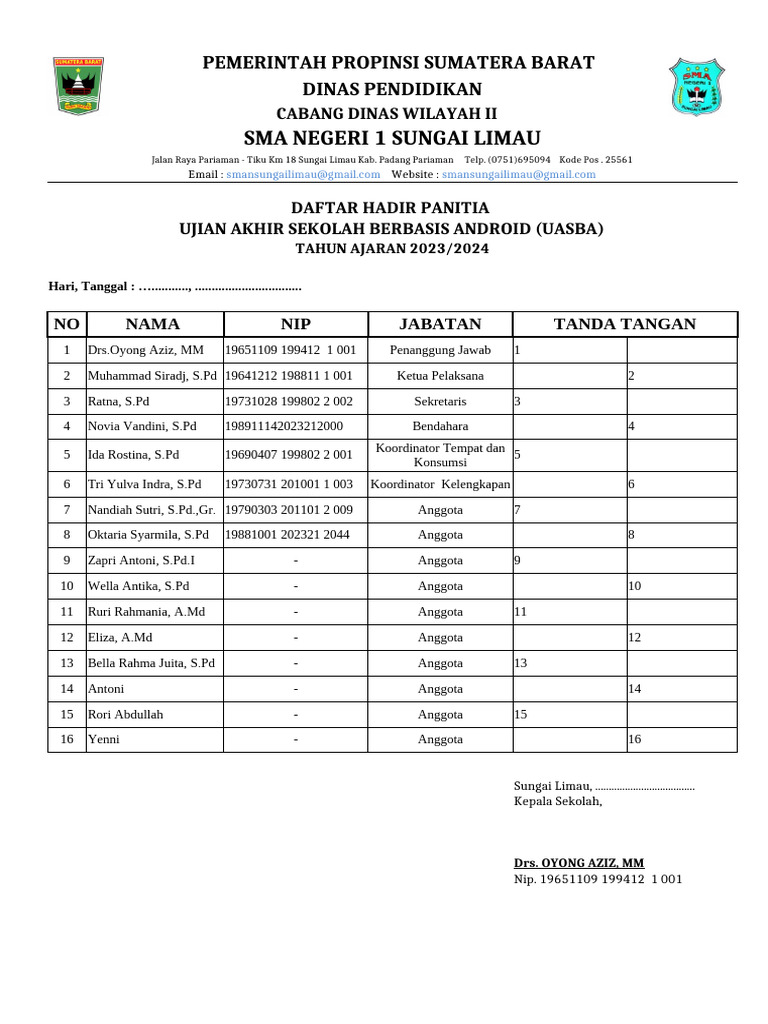 ABSENSI PANITIA UASBA 2024 Ok | PDF