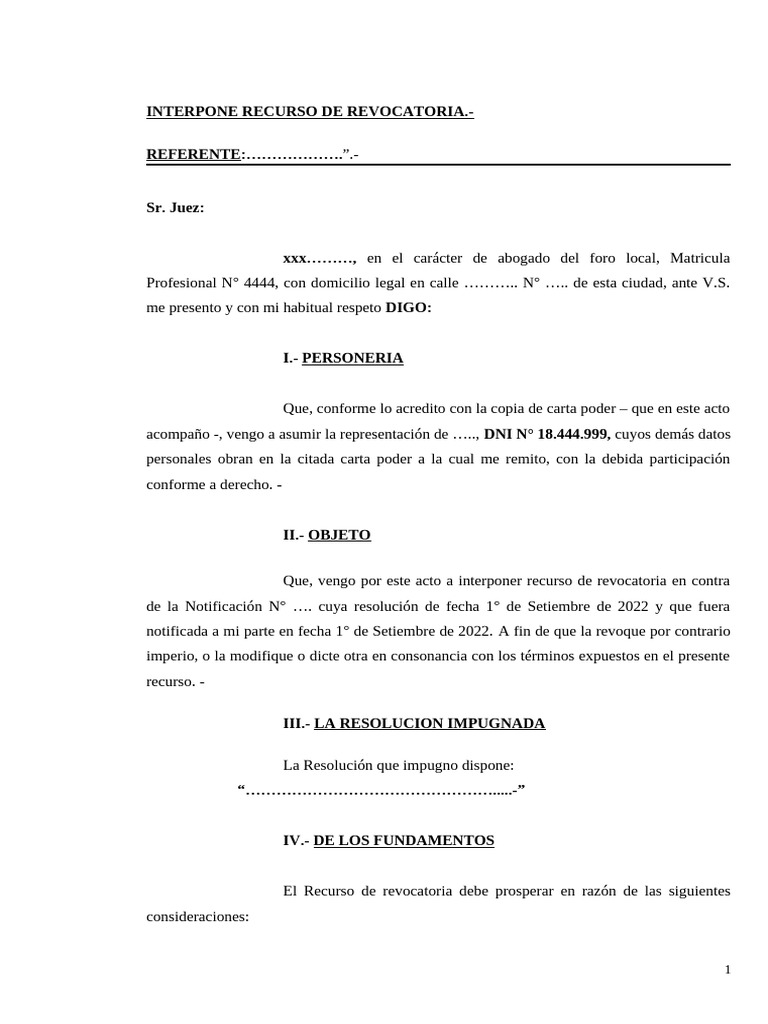 RECURSO de REVOCATORIA Comun Modelo | PDF | Justicia | Crimen y violencia