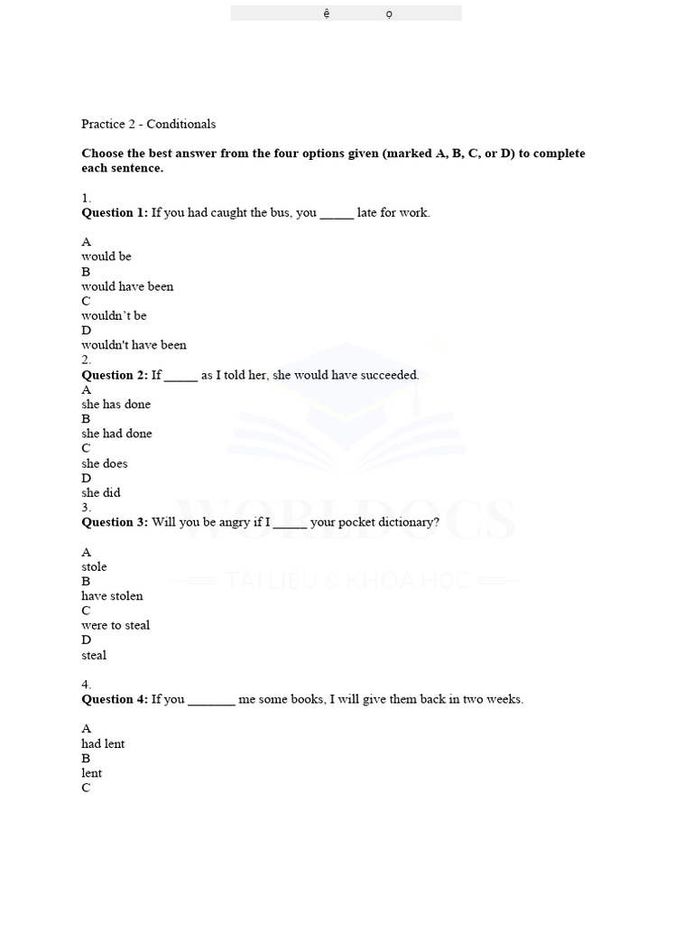Conditionals Practice Questions | PDF