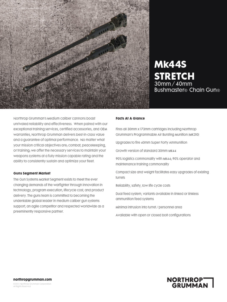 Mk44S 30 40mm Bushmaster Chain Gun | PDF | Firearms | Ballistics