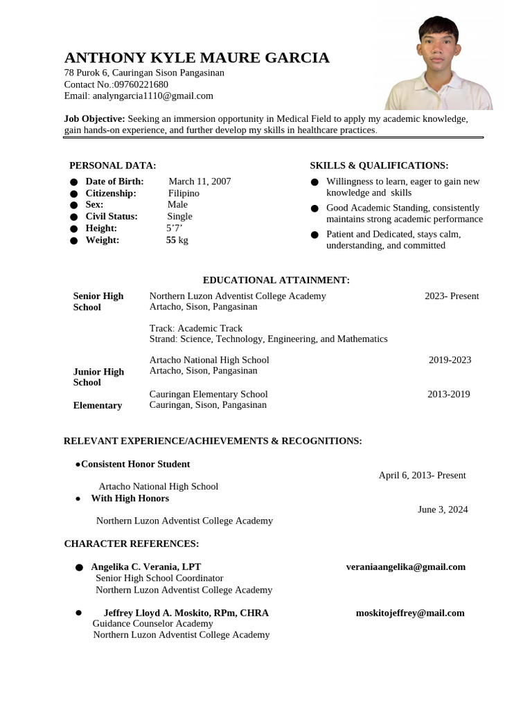 RESUME-FORMAT-WORK-IMMERSION-2 (2) | PDF