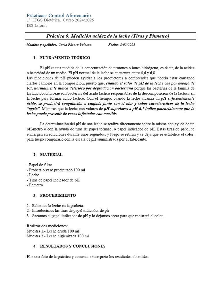 Medición de pH en Leche: Práctica 9 | PDF | Leche | Ph