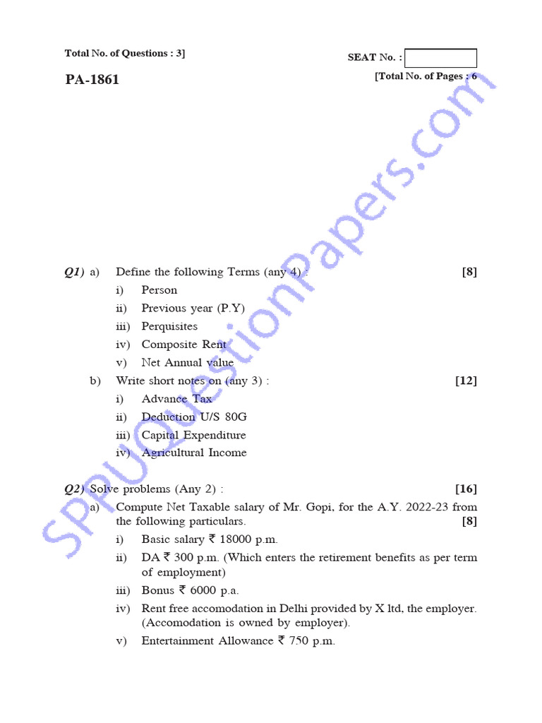 Commerce Bcom Semester 6 2022 November Auditing Taxation II 2019 Pattern | PDF | Expense | Taxes