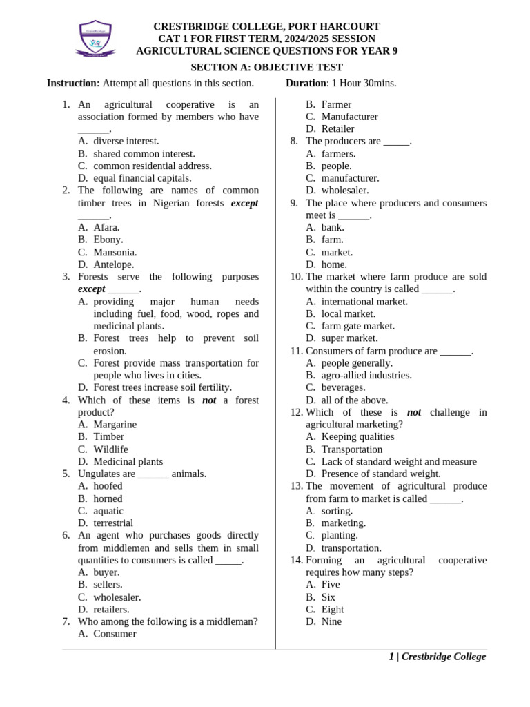 Agric Science Year9 Cat1 | PDF | Soil | Agriculture