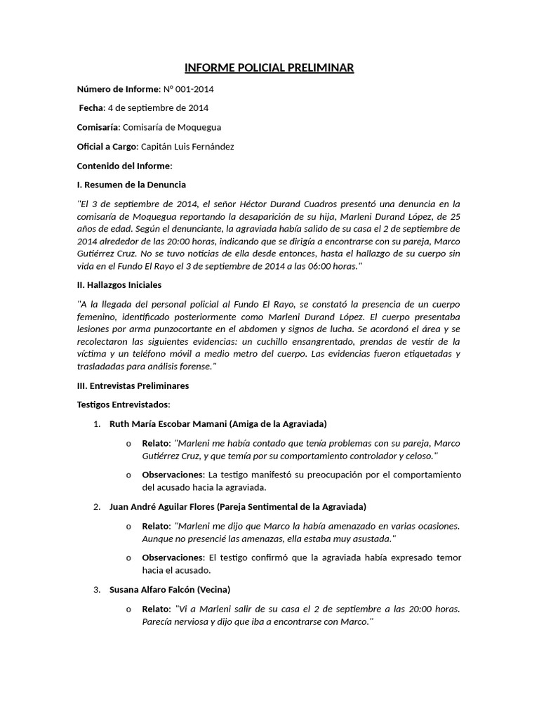Informe Policial Preliminar | PDF | Crímenes | Crimen y violencia