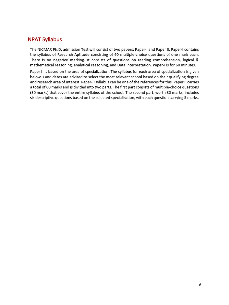 NICMAR Ph.D. Entrance Exam Syllabus | PDF | Project Management | Statistics