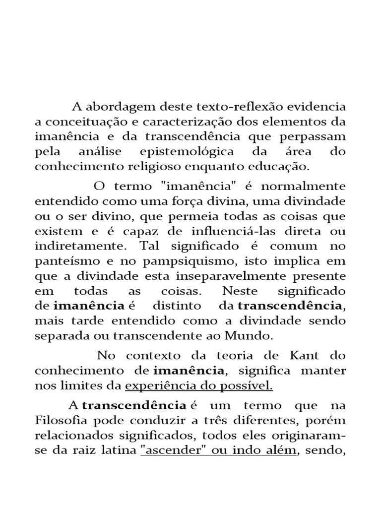 Imanência e Transcendência na Educação Religiosa | PDF | Transcendência ...