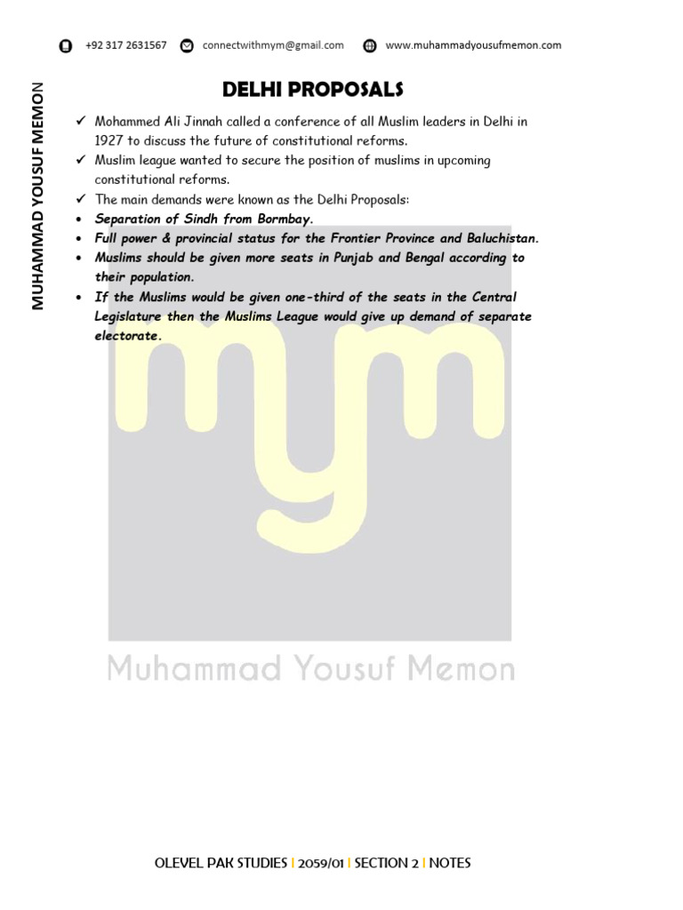SECTION 2 NOTES MYM HIS | PDF | All India Muslim League | Muhammad Ali ...