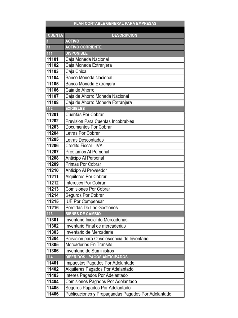 Plan Contable General para Empresas | PDF | Depreciación | Pagos