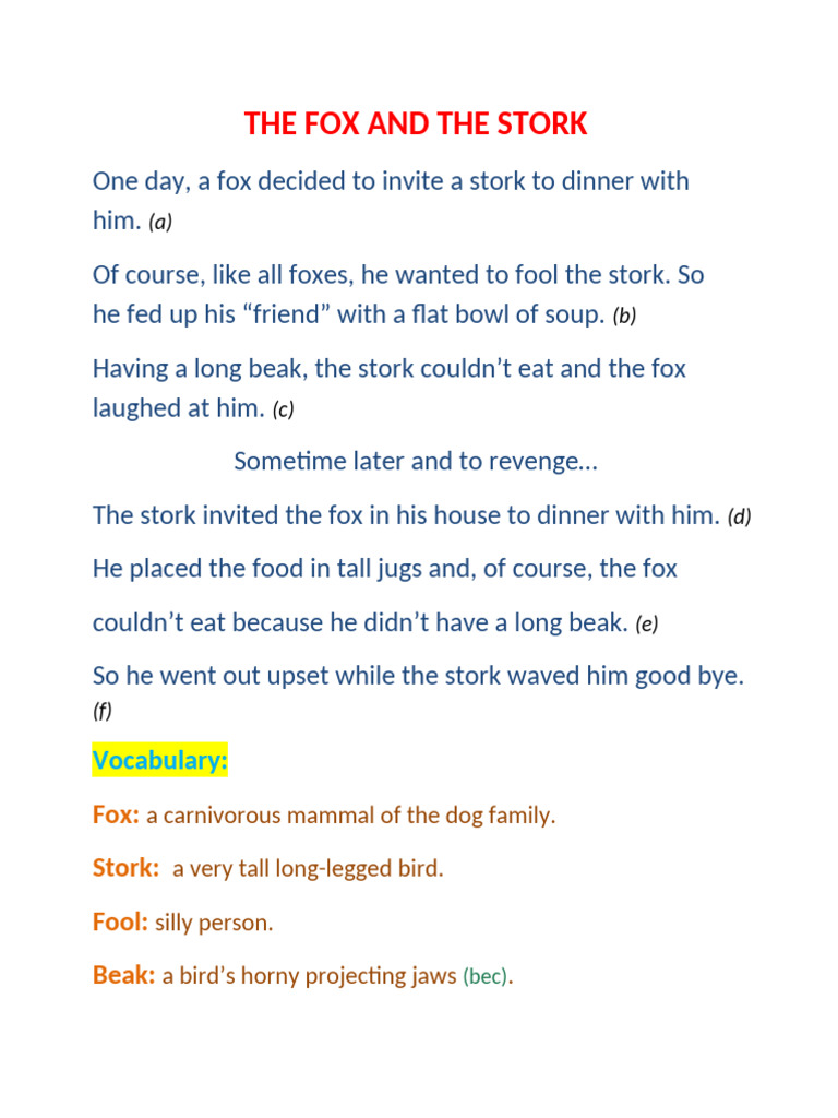 The Fox and The Stork | PDF