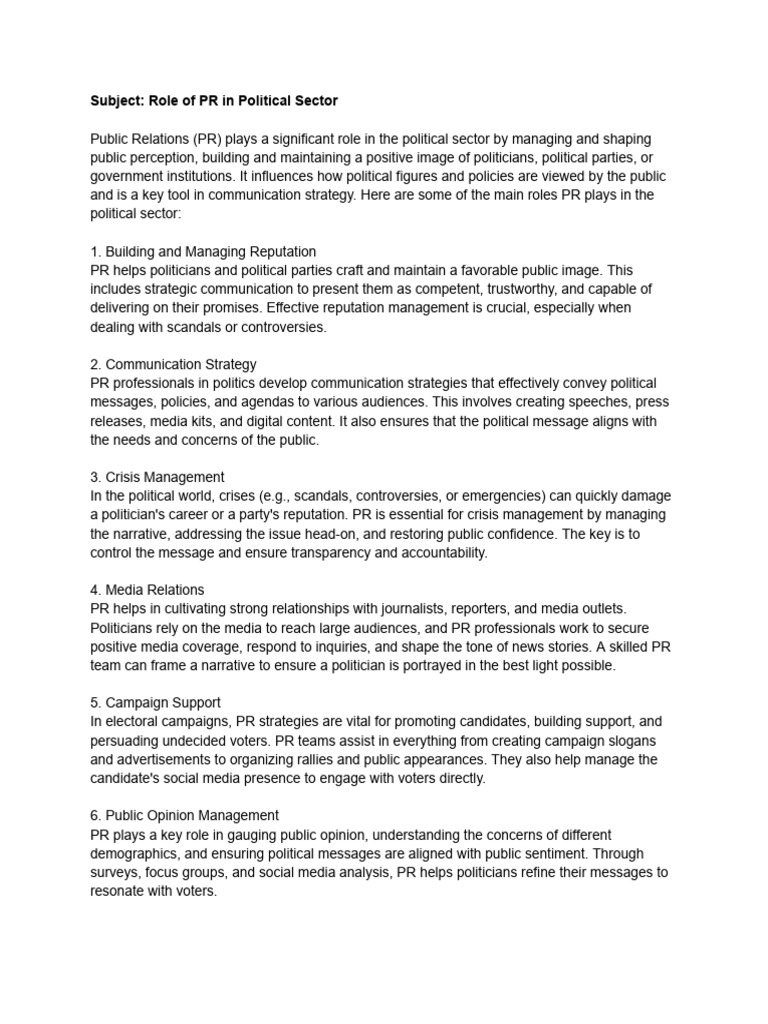 Role of PR in Political Sector, Corporate Sector and For Individuals ...