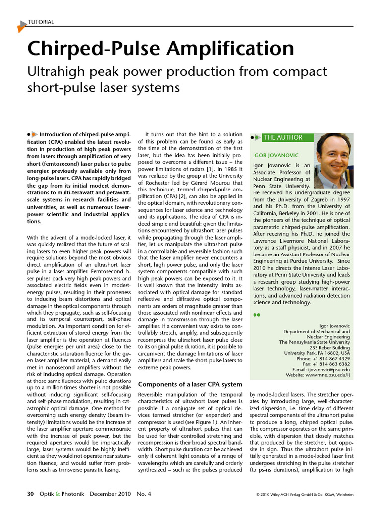 Optik Photonik - 2011 - Jovanovic - Chirped Pulse Amplification | PDF ...