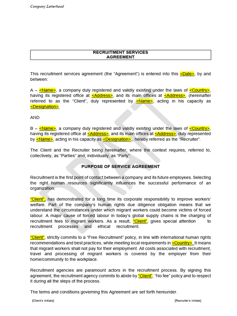 Recruitment Services Agency Agreement Template | PDF | Recruitment ...