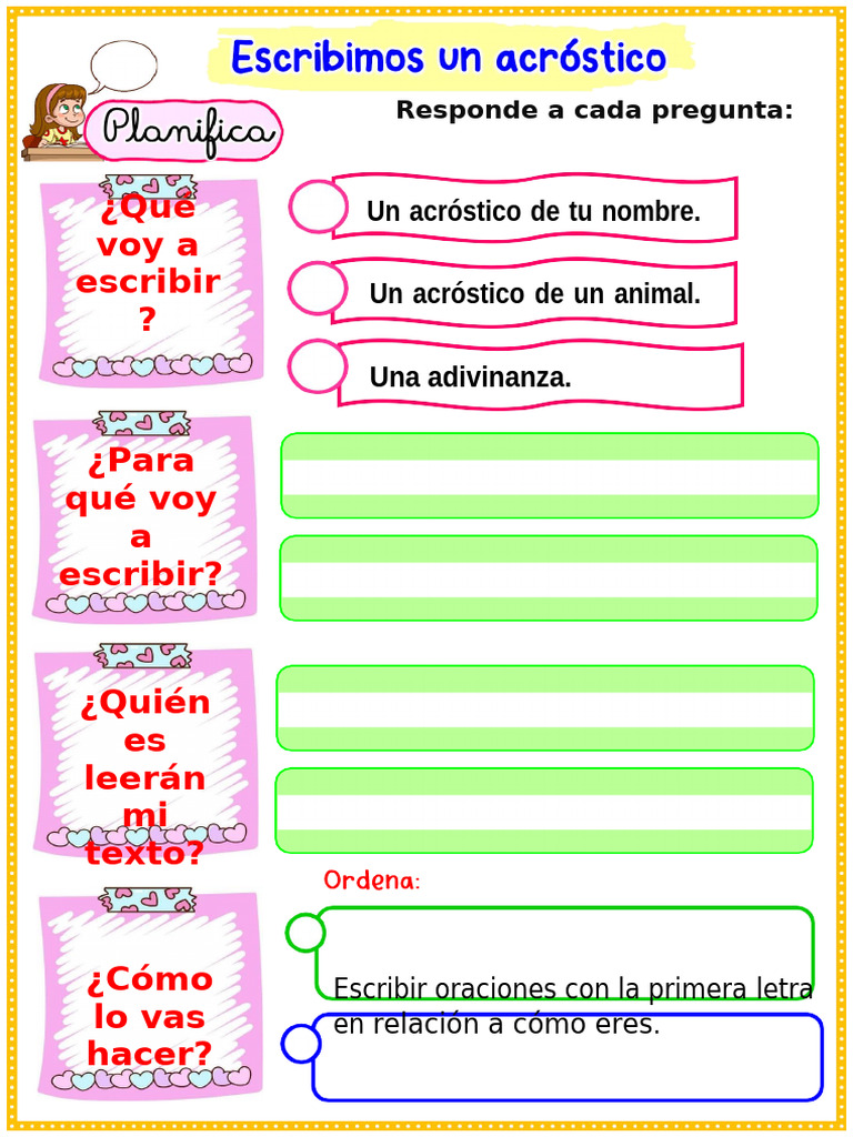 Ficha Elaboramos Acròstico de Nuestro Nombre para Conocernos Mejor ...