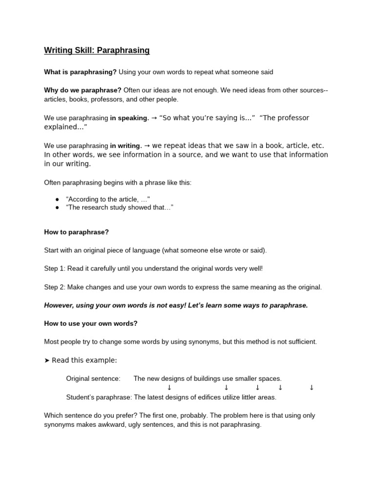 Mastering Paraphrasing Techniques | PDF | Sentence (Linguistics ...