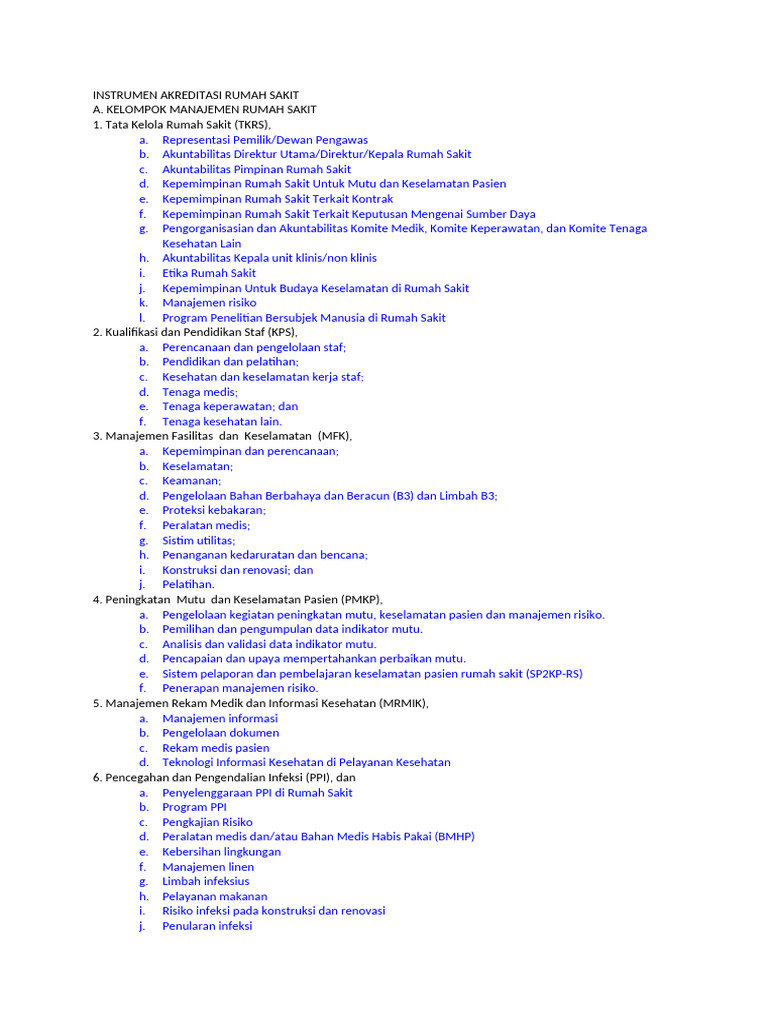 Instrumen Akreditasi Rumah Sakit | PDF