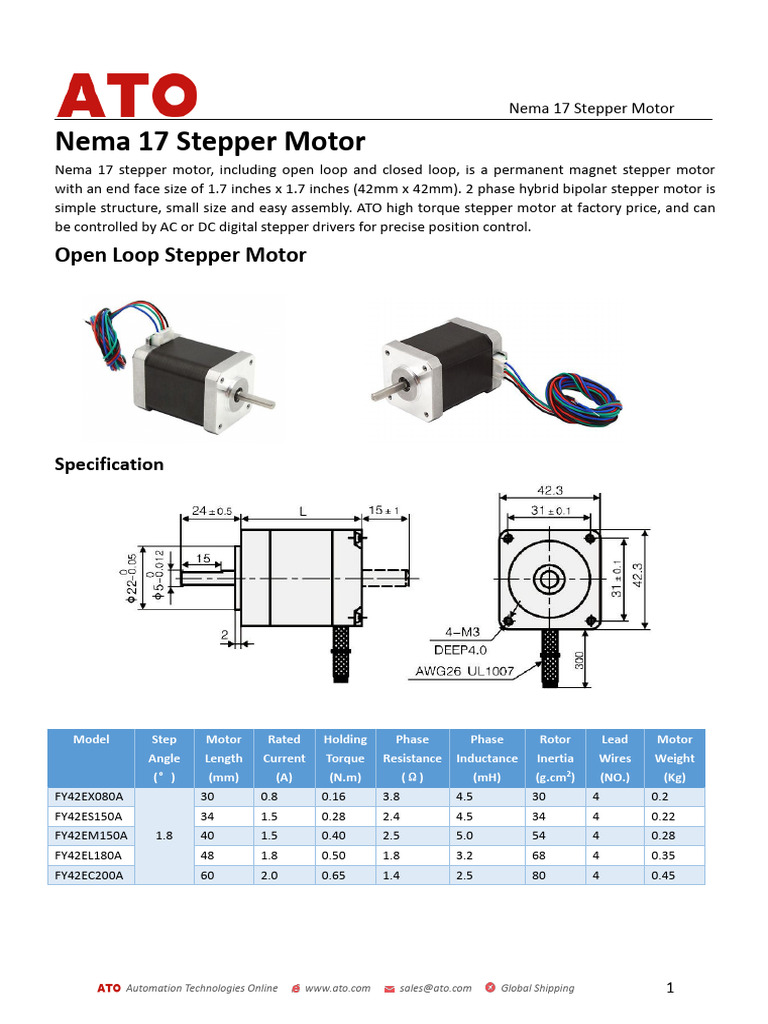 Nema 17 Stepper Motor Specifications | PDF | Electric Motor ...