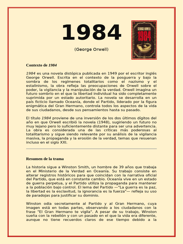 Resumen de "1984" de George Orwell | PDF | George Orwell