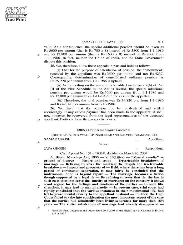Samar Ghosh v. Jaya Ghosh, (2007) 4 SCC 511 | PDF | Social Institutions ...