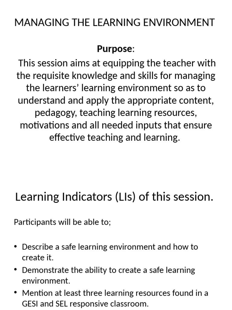 Managing The Learning Environment | PDF