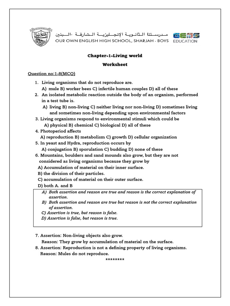 11 Biology-Ch-1-Worksheet-2025-26 | PDF