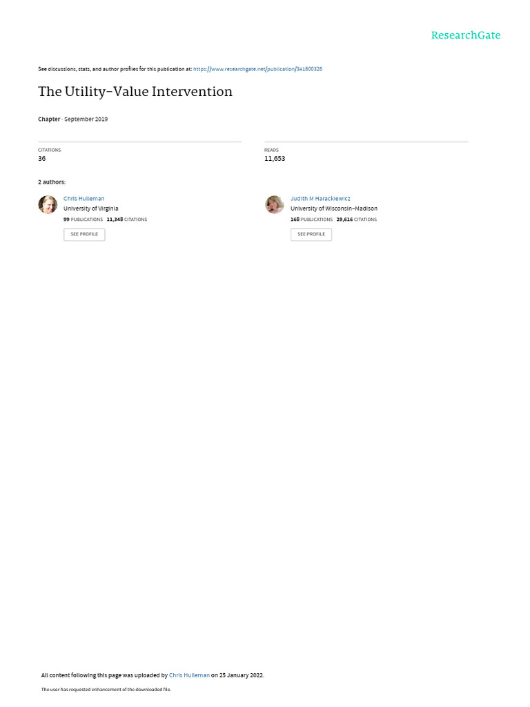 Hulleman Harackiewicz UVInterventions 2020 | PDF | Learning | Motivation