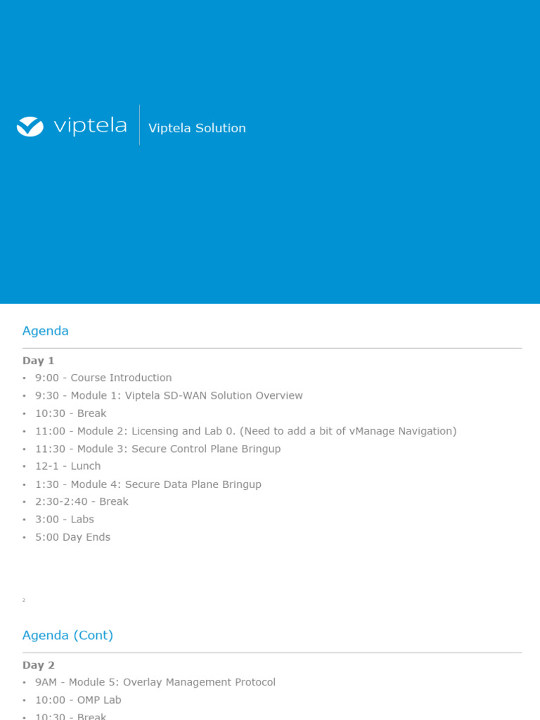 Viptela SD-WAN Training Agenda | PDF | Router (Computing) | Networking