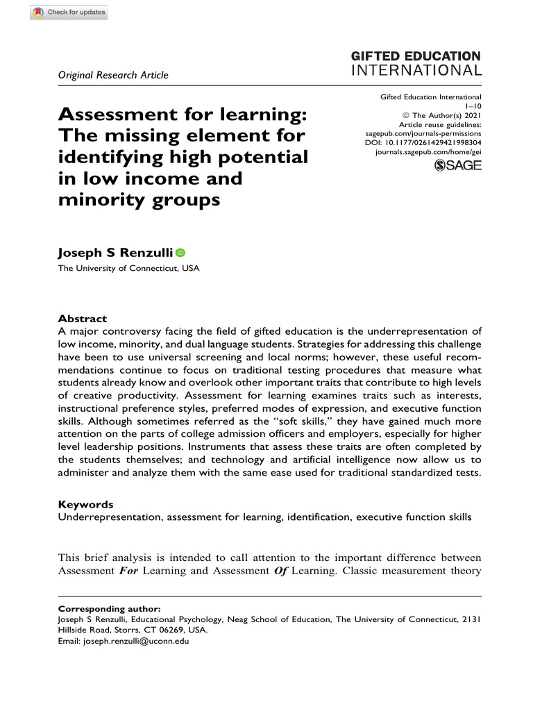 Assessment For Learning | PDF | Educational Assessment | Gifted Education