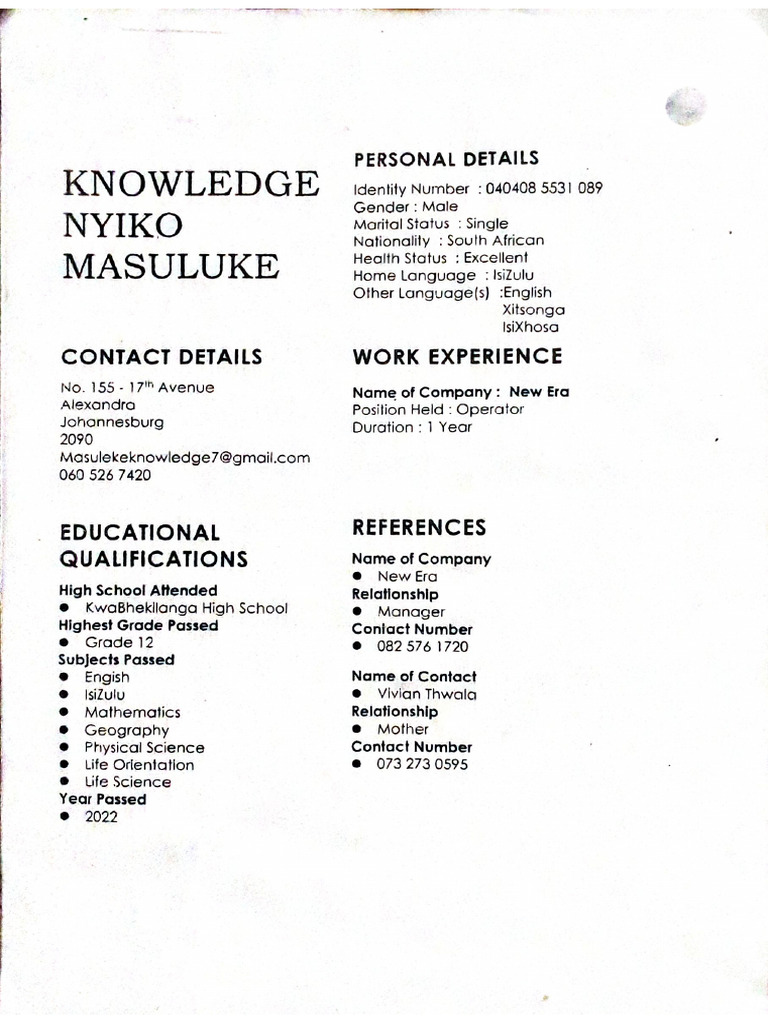 Nyiko CV | PDF
