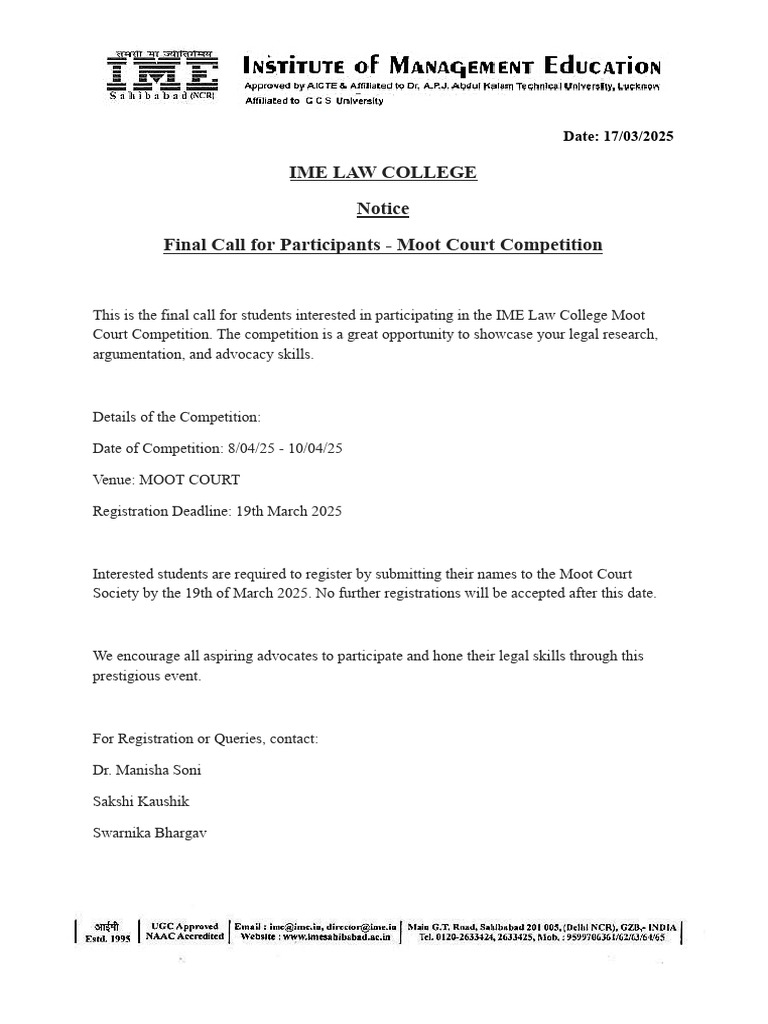 Final Call: IME Law Moot Court 2025 | PDF