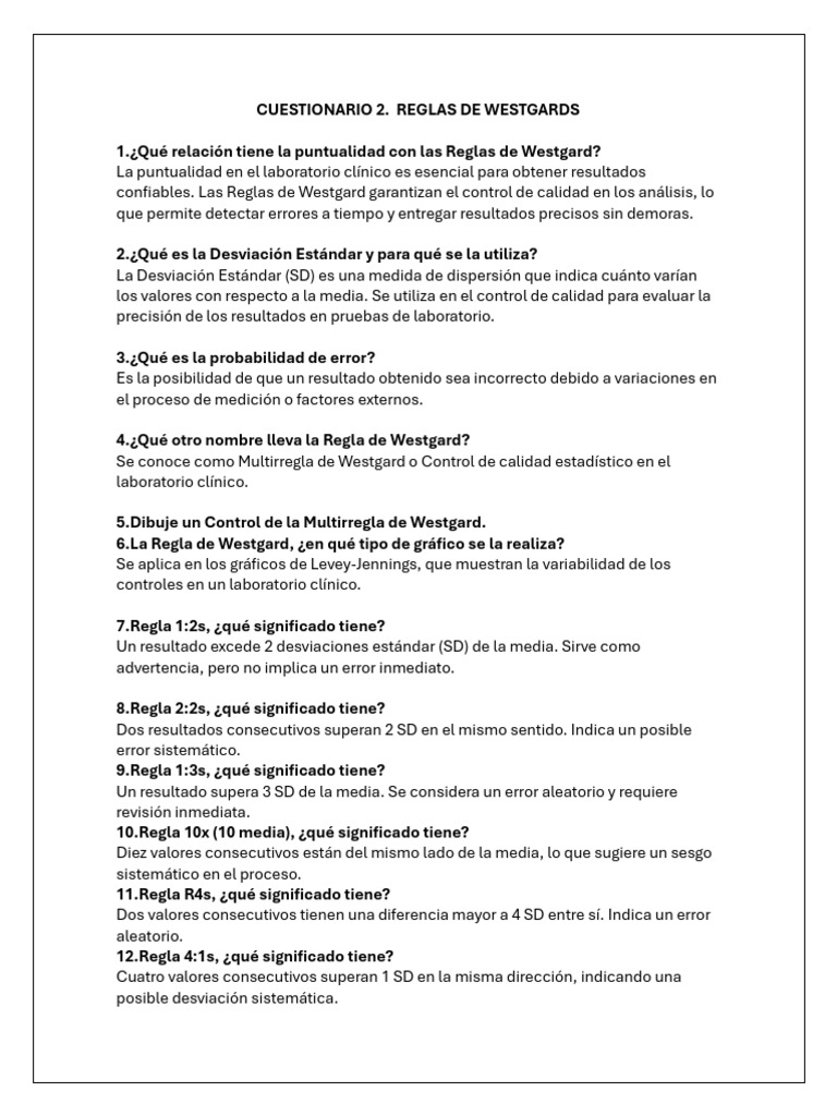 Reglas de Westgard en Control de Calidad | PDF | Desviación Estándar ...