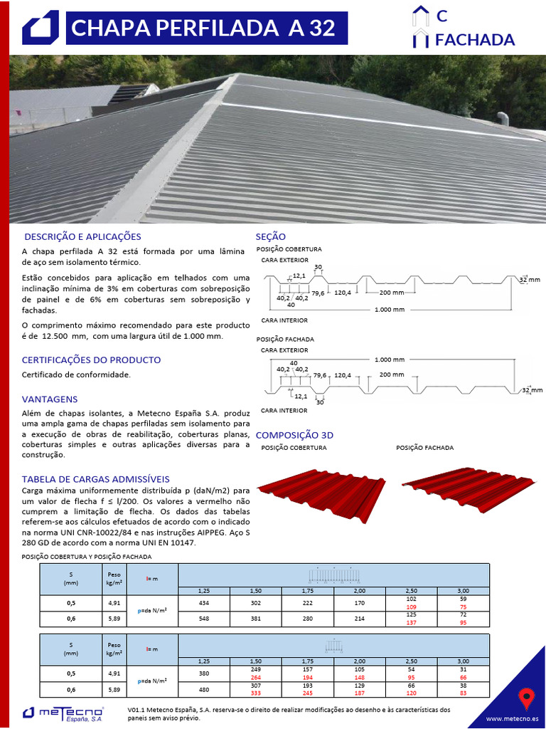 Chapa Perfilada A 32: Especificações e Aplicações | PDF