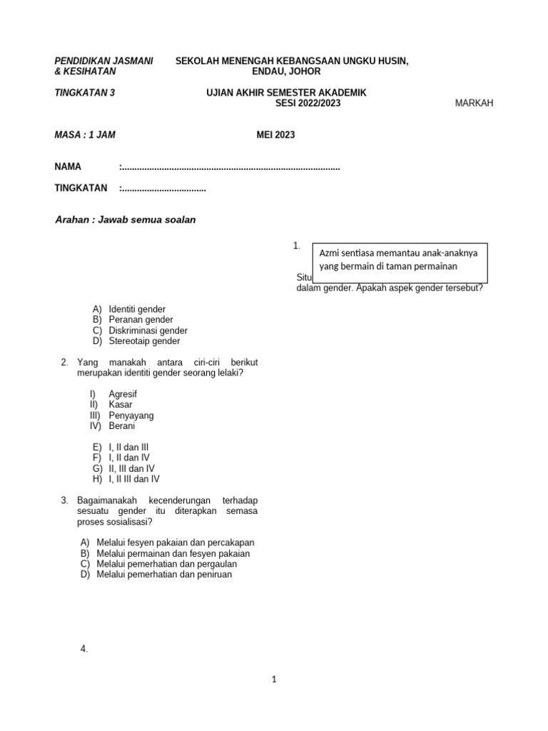 Final Year Assesment Form 3 2021 | PDF