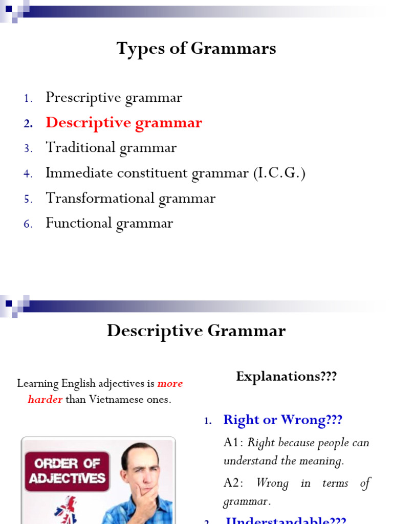 Descriptive Grammar - Slides | PDF | Grammar | Communication