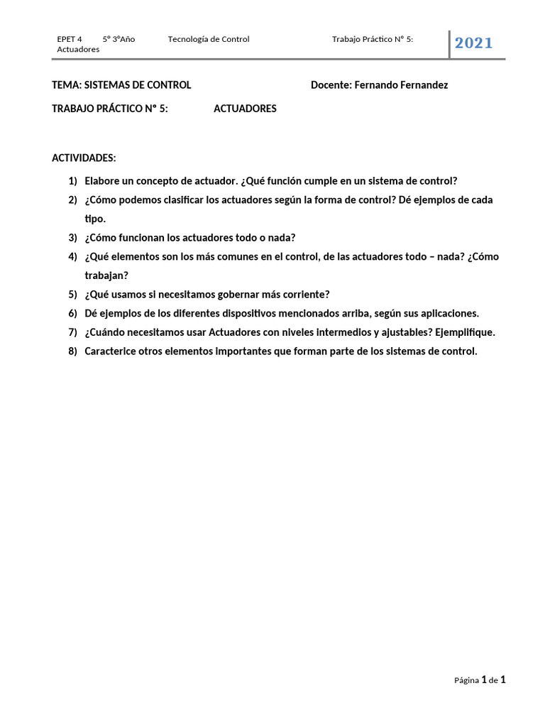 Trabajo Practico #5 Actuadores | PDF