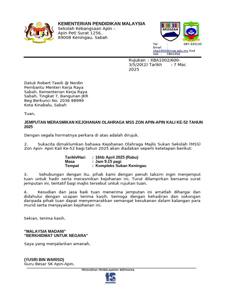 SURAT JEMPUTAN PERASMIAN-1 | PDF