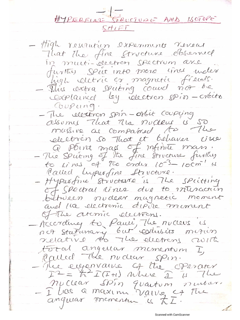 Hyper Fine Structure Notes Final MOLECULAR PHYSICS | PDF