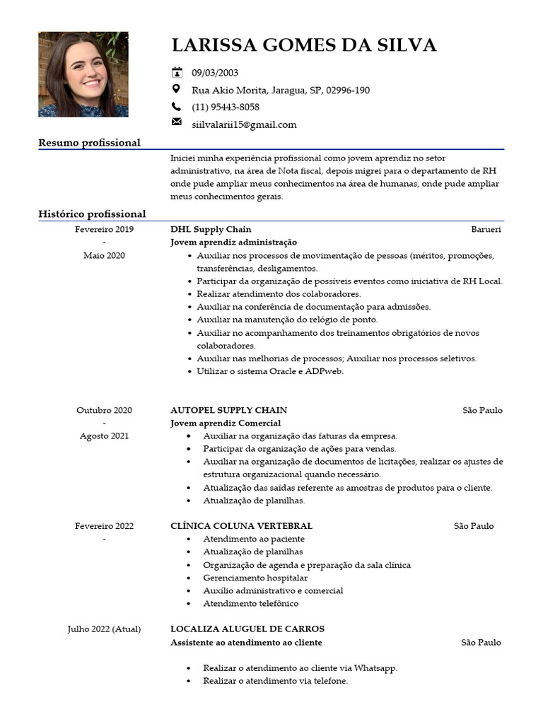 Curriculo - Larissa Gomes Da Silva Atualizado | PDF | Gestão de recursos humanos