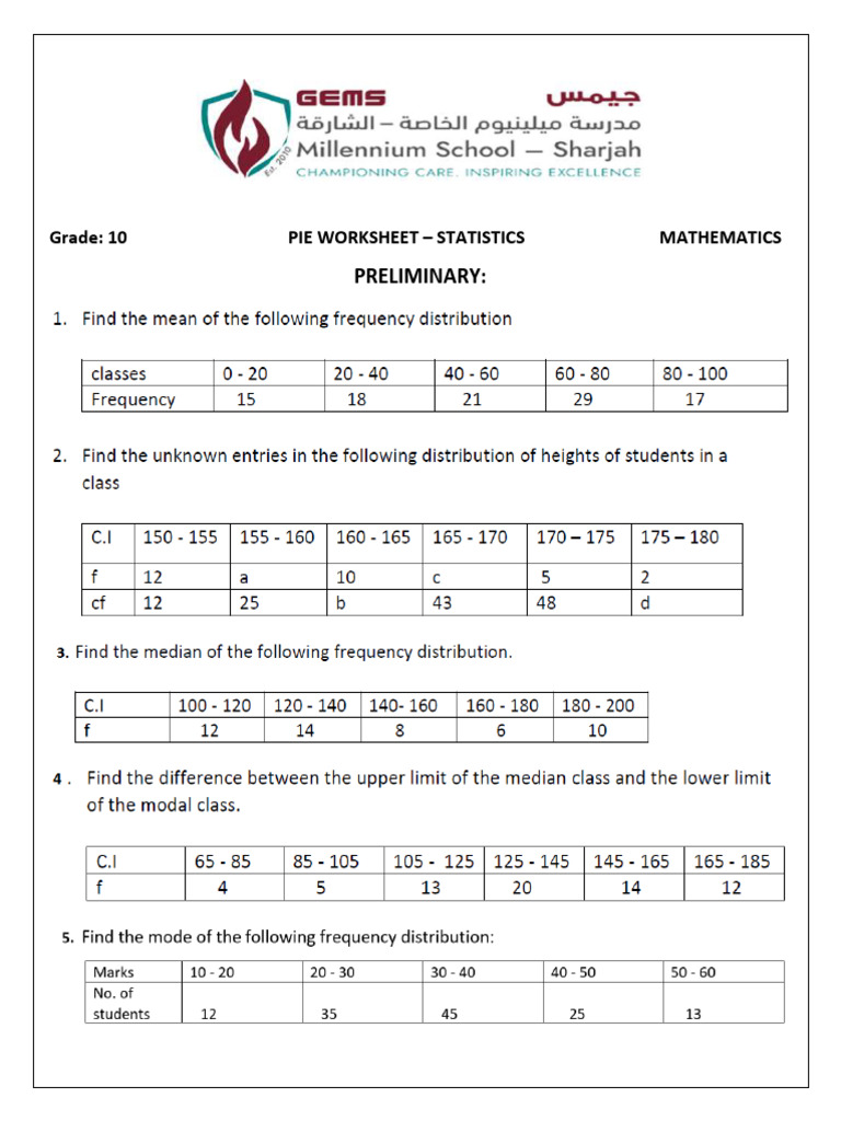 Grade 10 Statistics Worksheets PDF | PDF