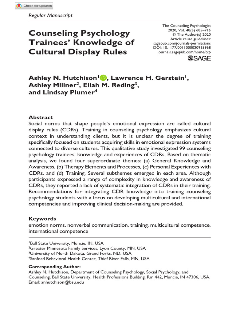 Counseling Trainees' Cultural Display Rules | PDF | Psychotherapy ...