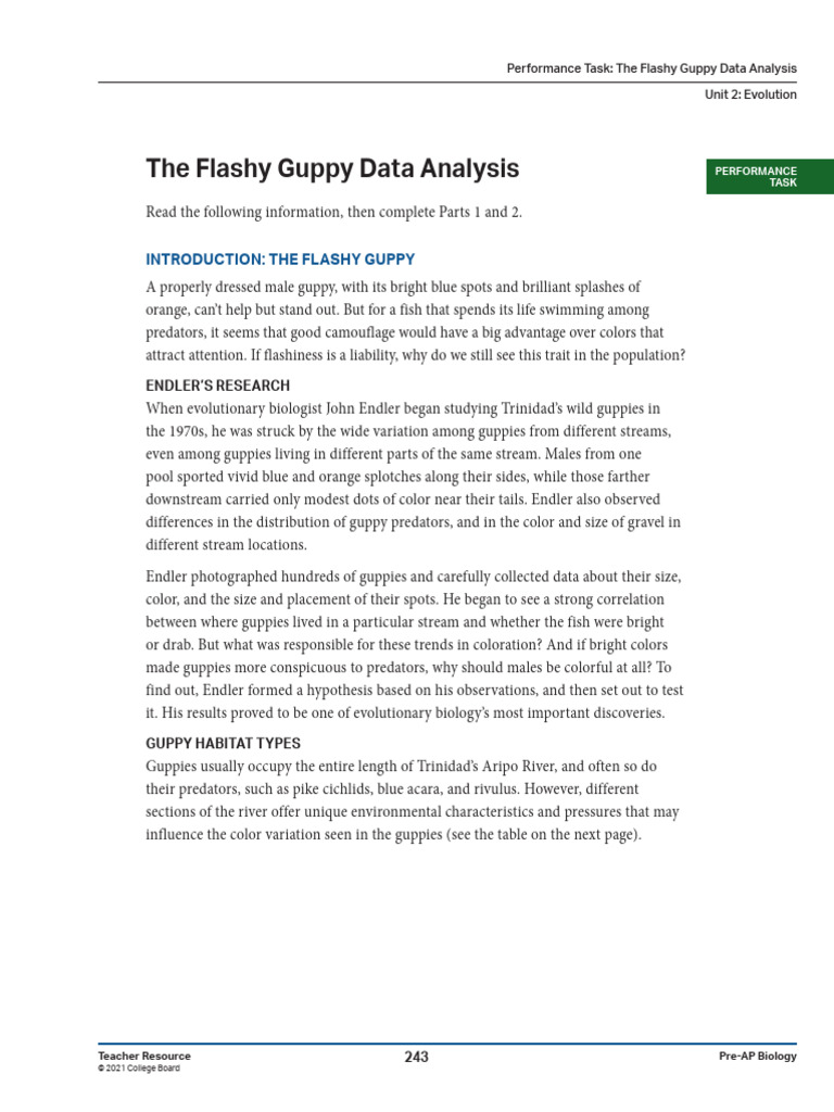 Unit 2 Performance Task Student Handout | PDF | Natural Selection | Evolution