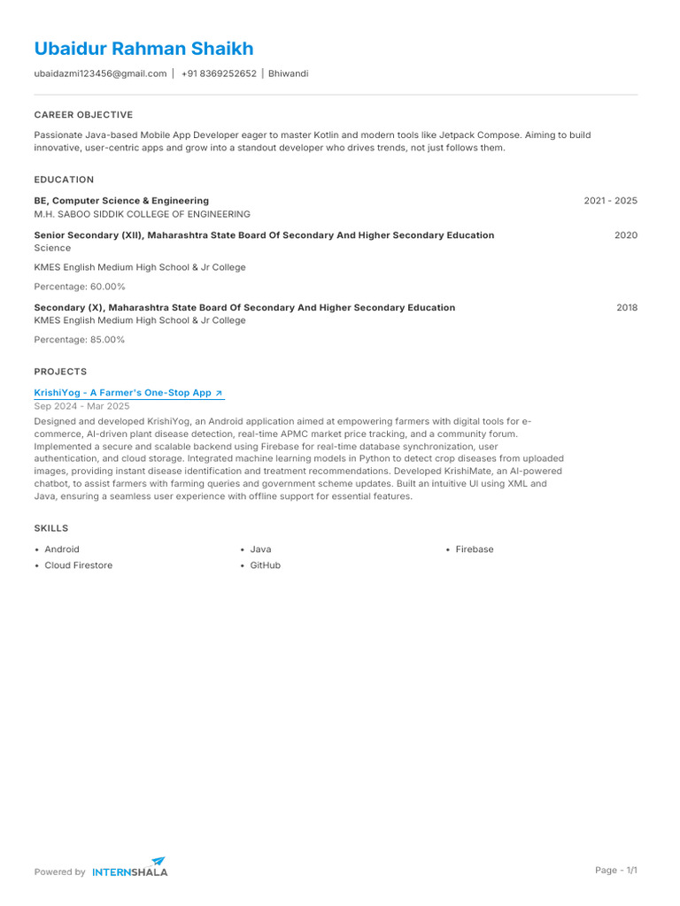 Ubaidur RahmanShaikh_InternshalaResume-2 | PDF