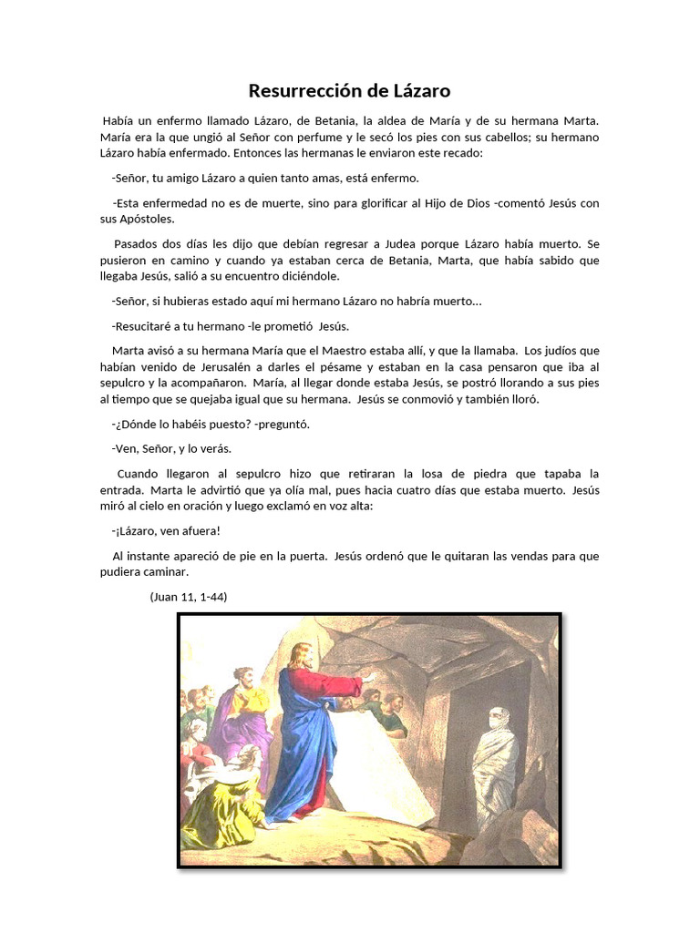 Jesús resucita a Lázaro para niños | PDF