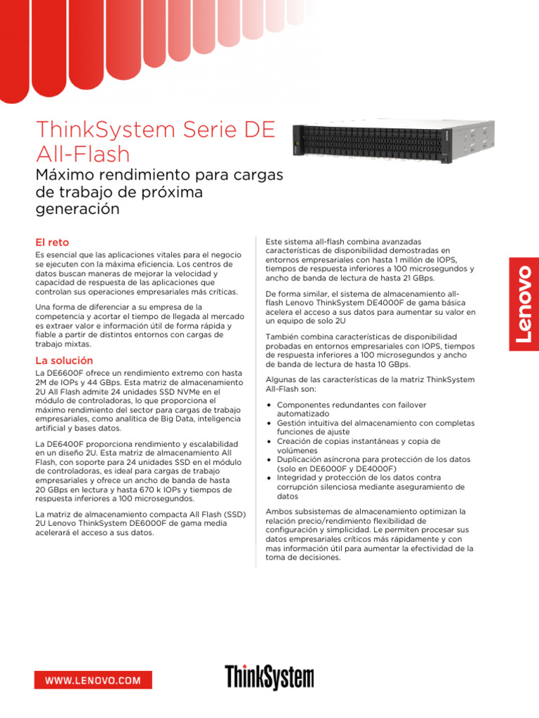 ThinkSystem Serie DE All-Flash - ds0051 - ES | PDF | Unidad de estado sólido | Lenovo