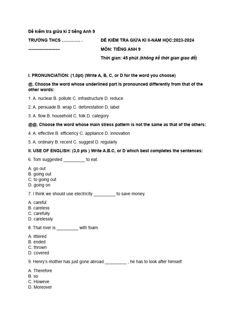 Midterm English Exam for Grade 9 | PDF | Cost Of Living | Solar Energy
