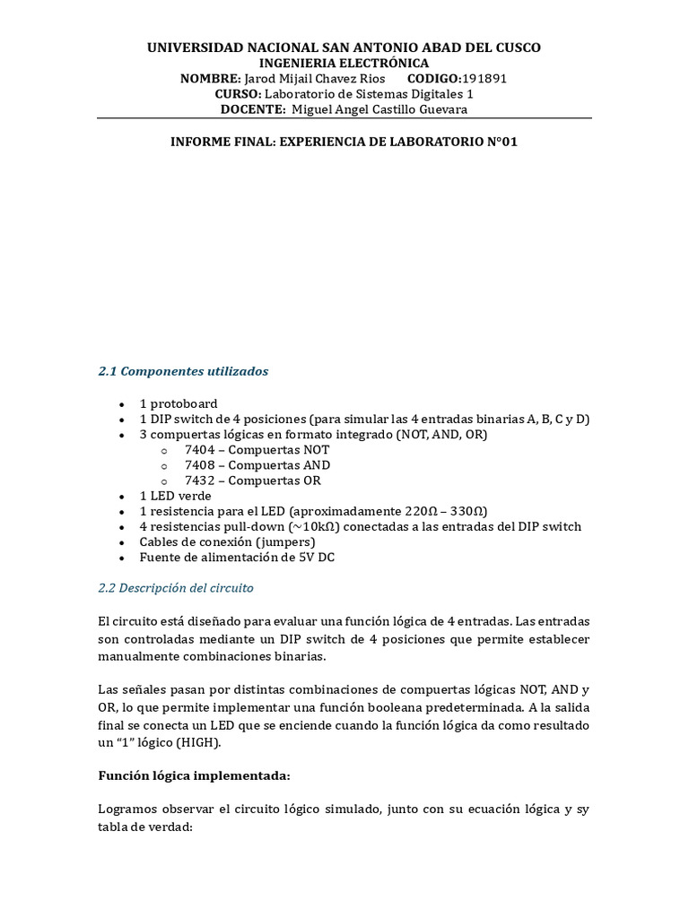 Informe Final1 - 191891 | PDF | Puerta lógica | Diseño electronico