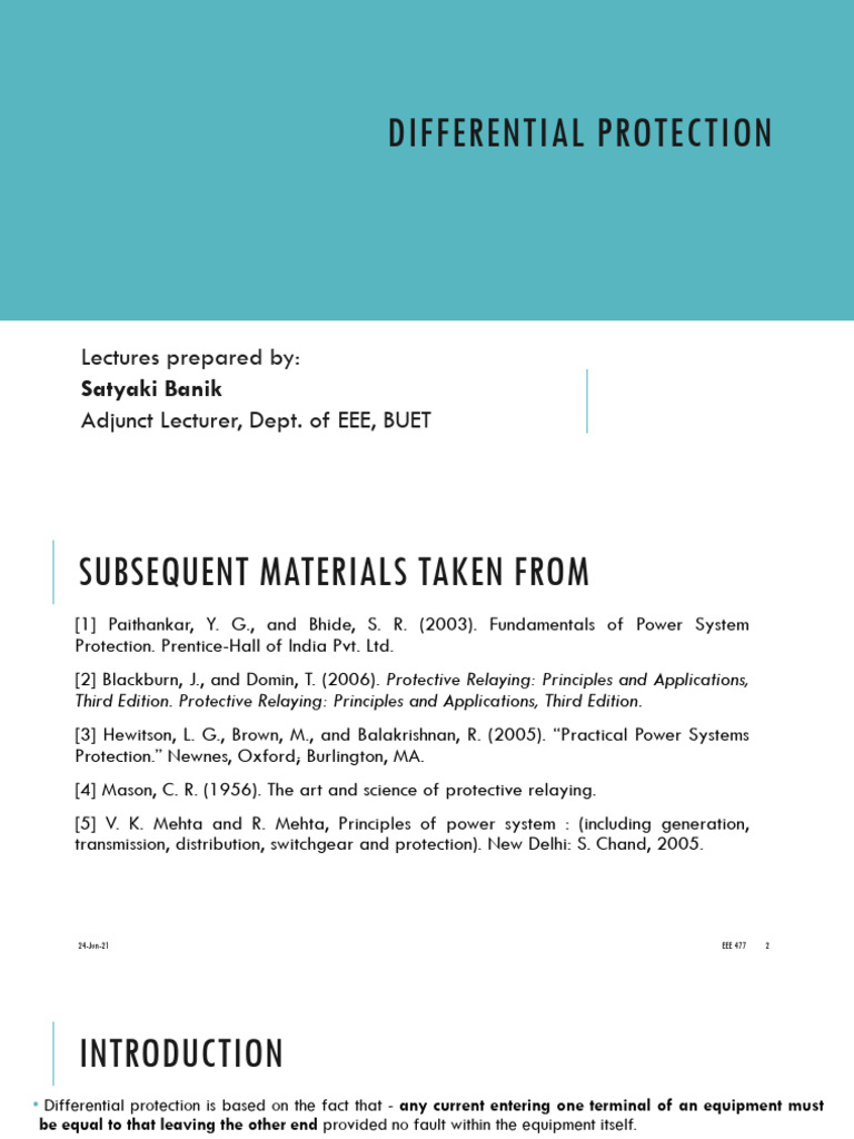 Differential Protection | PDF | Inductor | Relay