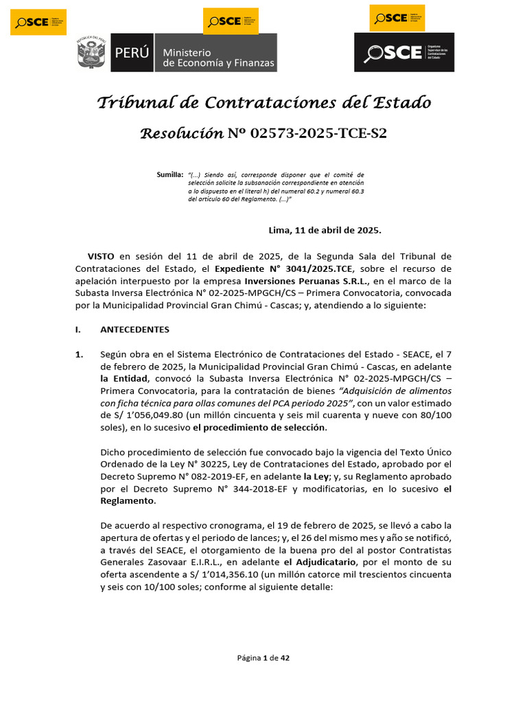 Resolucion N 2573 2025 Tce s2 | PDF | Apelación | Regulación