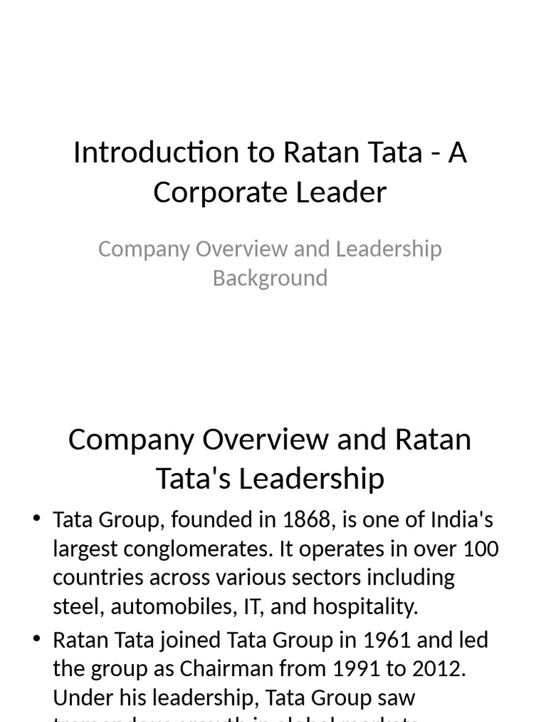 Ratan Tata Corporate Leader Presentation Updated | PDF | Philanthropy ...