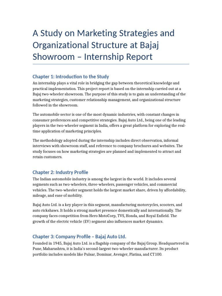 Bajaj Showroom Internship Report | PDF | Marketing | Sales